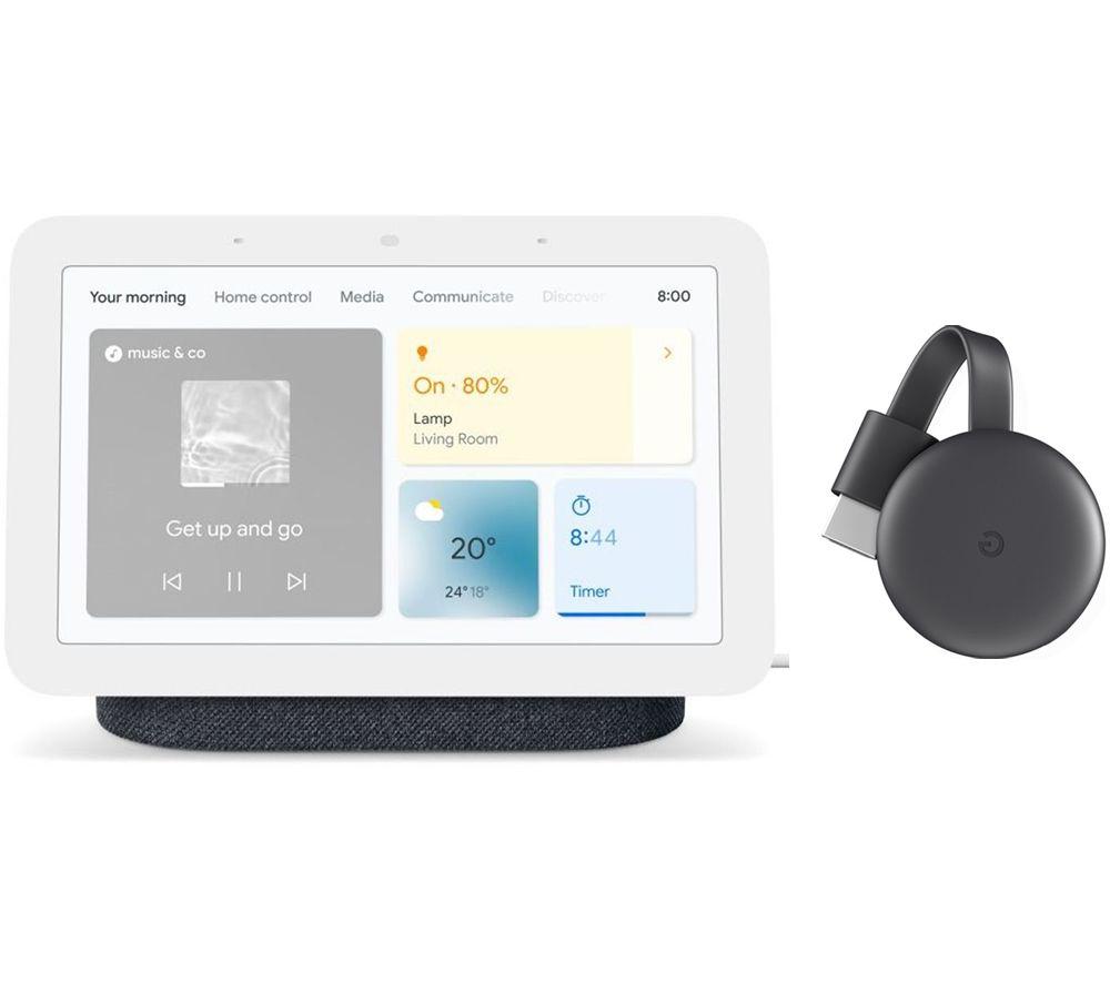 Google Charcoal 2nd Gen Nest Hub Smart Display & Chromecast Bundle ...