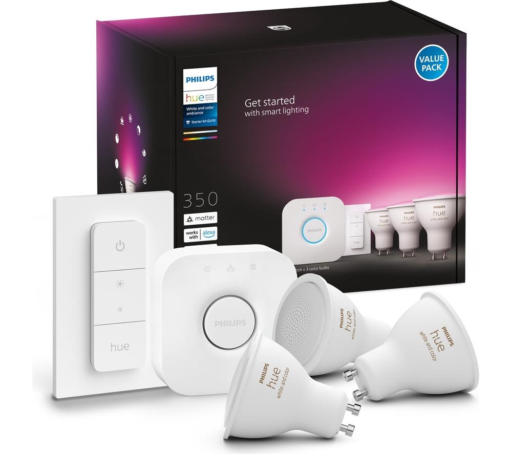 PHILIPS HUE White & Colour Ambiance Smart Lighting Starter Kit - GU10