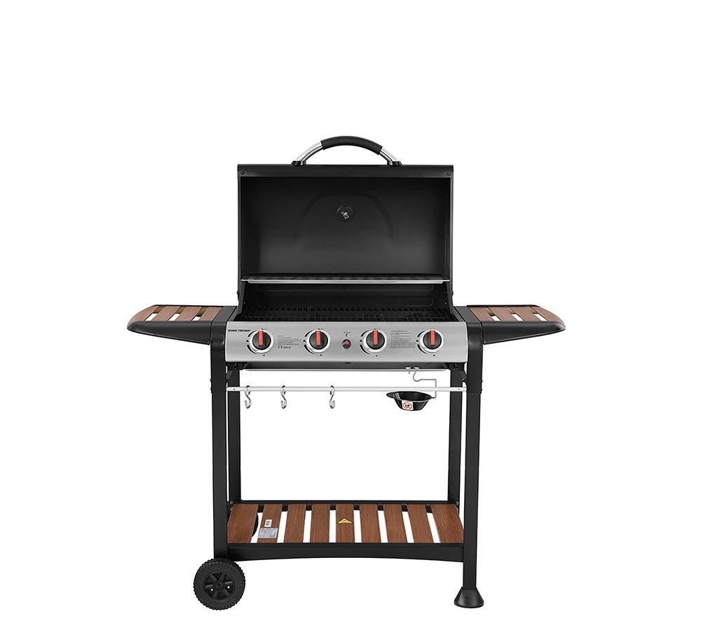 Buy GEORGE FOREMAN GFGBBQ4BW 4 Burner Grill Gas BBQ - Black & Wood ...