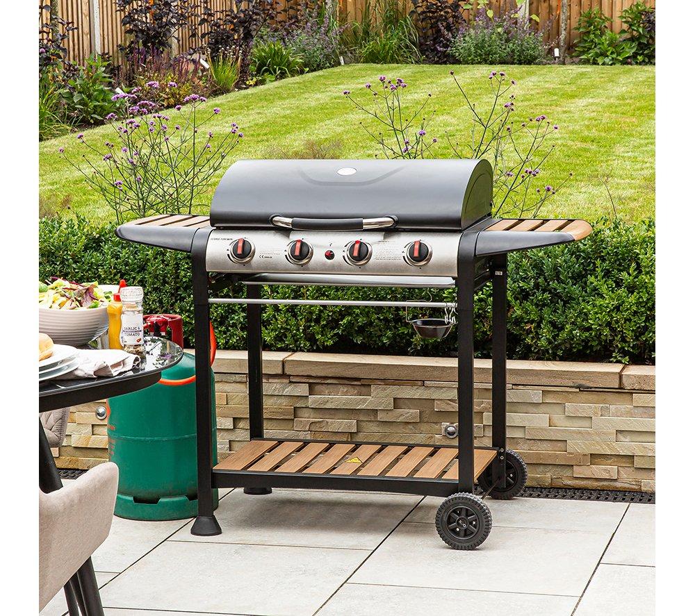 Buy GEORGE FOREMAN GFGBBQ4BW 4 Burner Grill Gas BBQ - Black & Wood ...