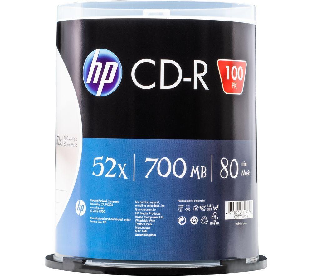 Buy HP 52x Speed CD-R Blank CDs - Pack of 100 | CurrysIE