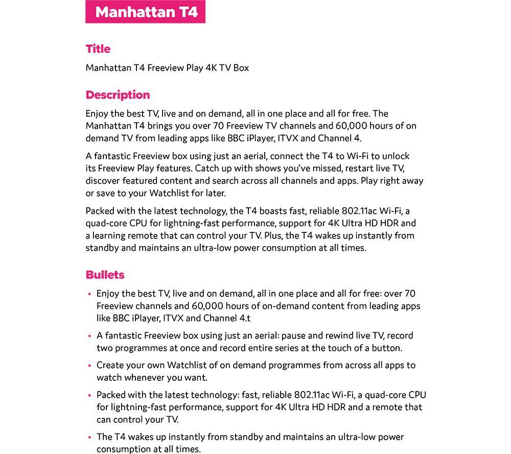 Buy MANHATTAN T4 Freeview Play Smart 4K Ultra HD Set Top Box | Currys