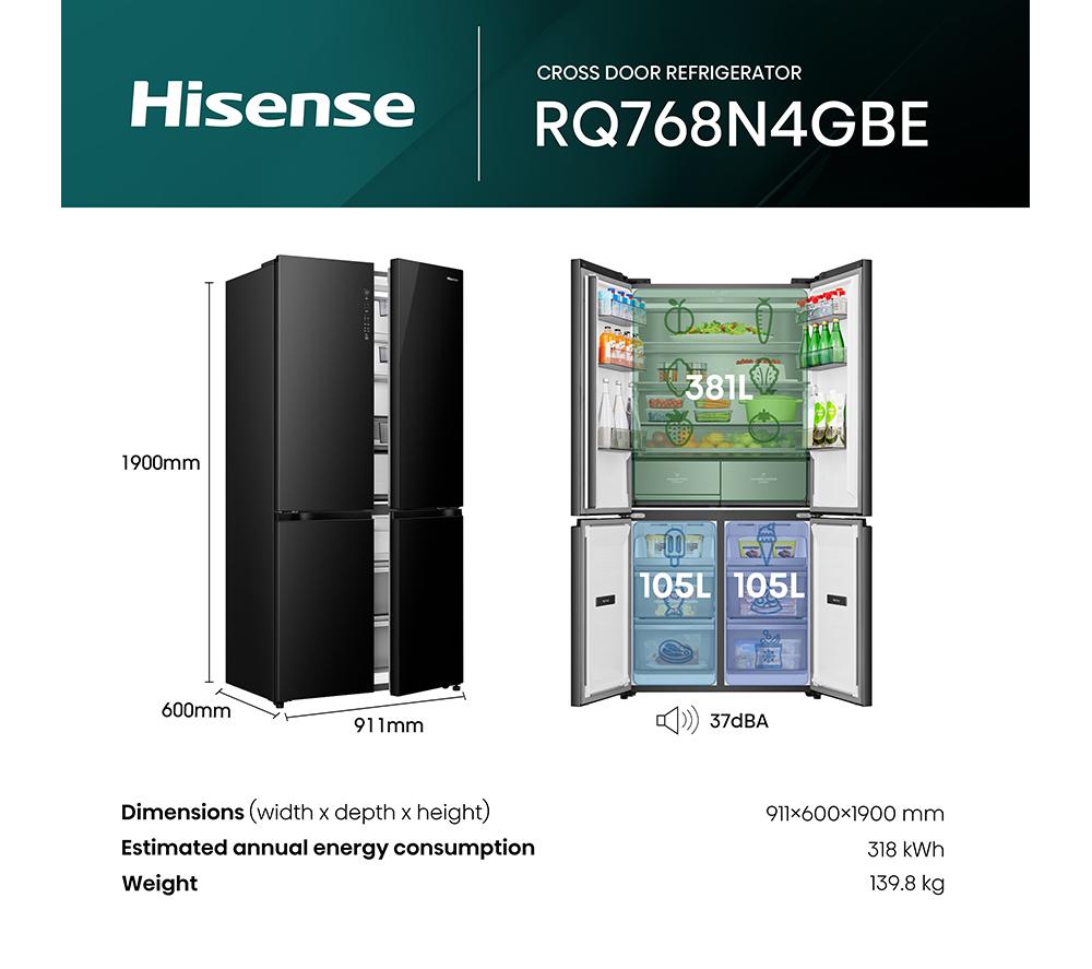 Buy HISENSE KitchenFit RQ768N4GBE Fridge Freezer - Black Glass | Currys