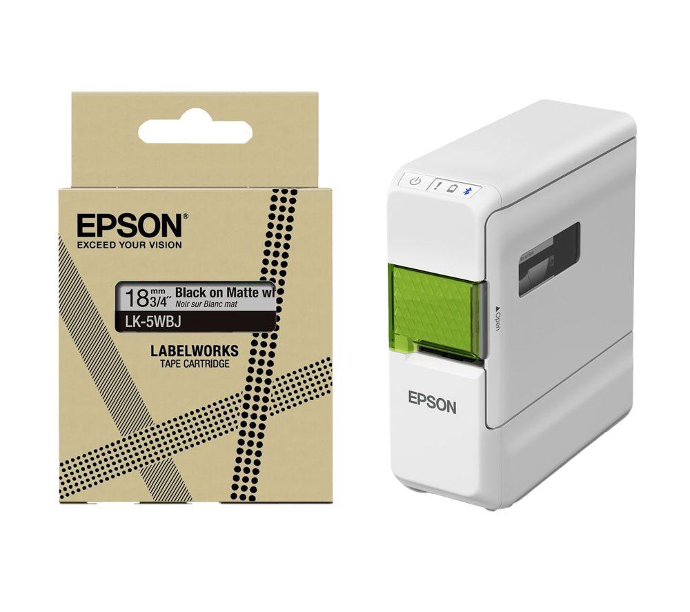 Epson LabelWorks LW-C410 Label Printer & LK-5WBJ 18 mm Blank Tape ...