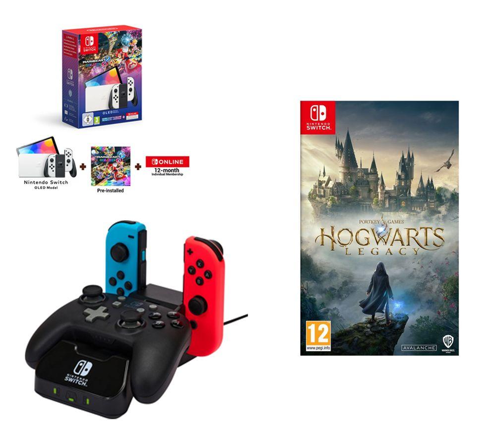 Buy NINTENDO Switch OLED White Mario Kart 8 Deluxe Online 12 Month Membership PowerA Controller Charging Station Hogwarts Legacy Bundle Currys