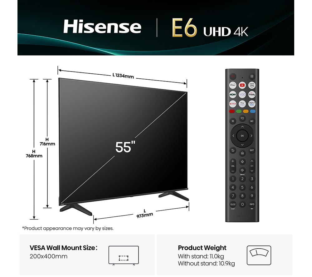 Buy HISENSE E6Q 55" LED 4K HDR Smart TV with Freely - 55E6QTUK | Currys