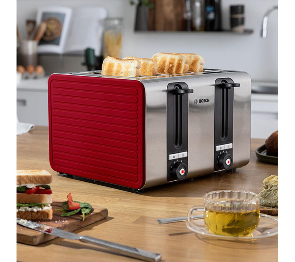 Buy BOSCH Silicone TAT7S44GB 4-Slice Toaster – Red | CurrysIE