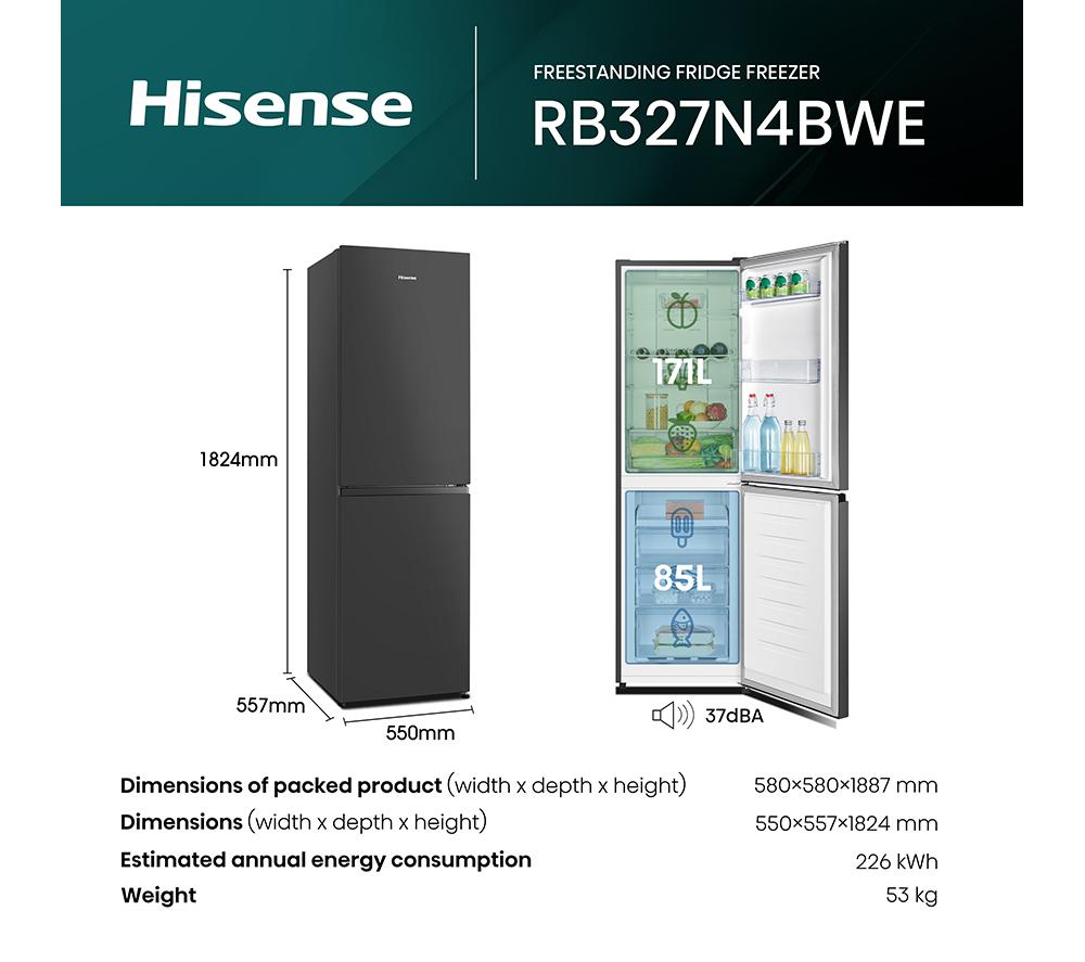 Buy HISENSE RB327N4BBE 50/50 Fridge Freezer - Black & Steel | CurrysIE