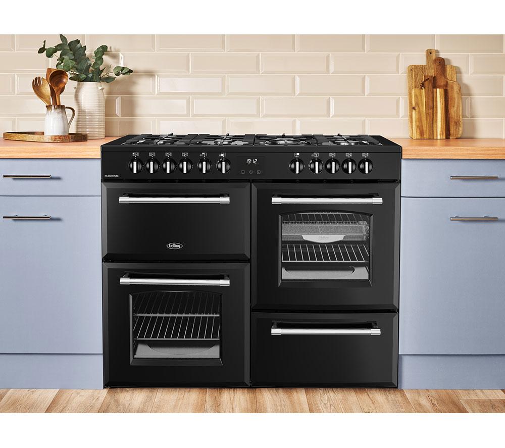 Buy BELLING Farmhouse 100DF Dual Fuel Range Cooker - Black & Chrome ...